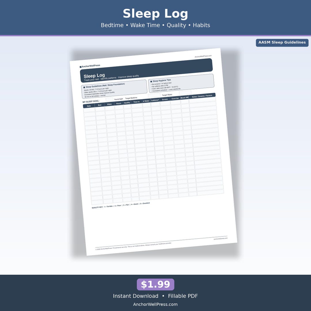 Fillable Sleep Tracker PDF | Sleep Hygiene Journal 2026 - Etsy
