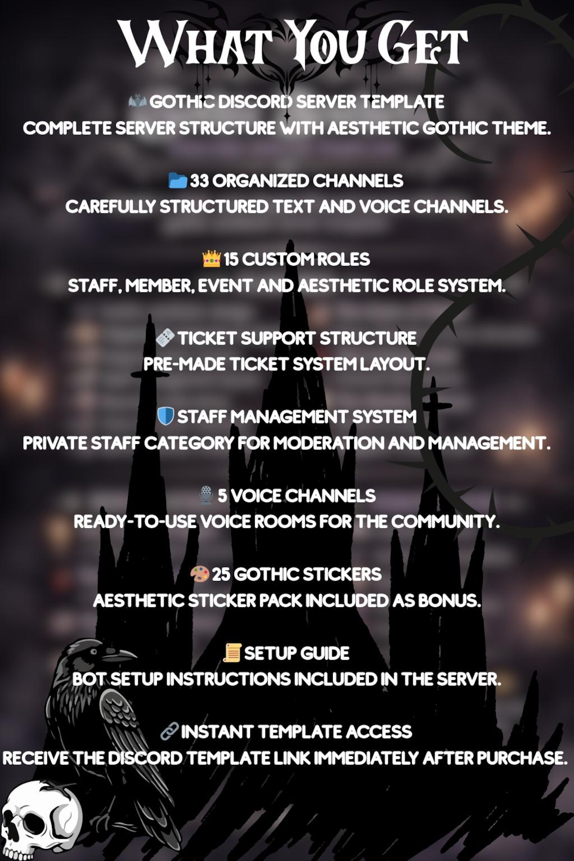 Gothic Discord Server Template | Dark, Roles, Ticket System - Etsy
