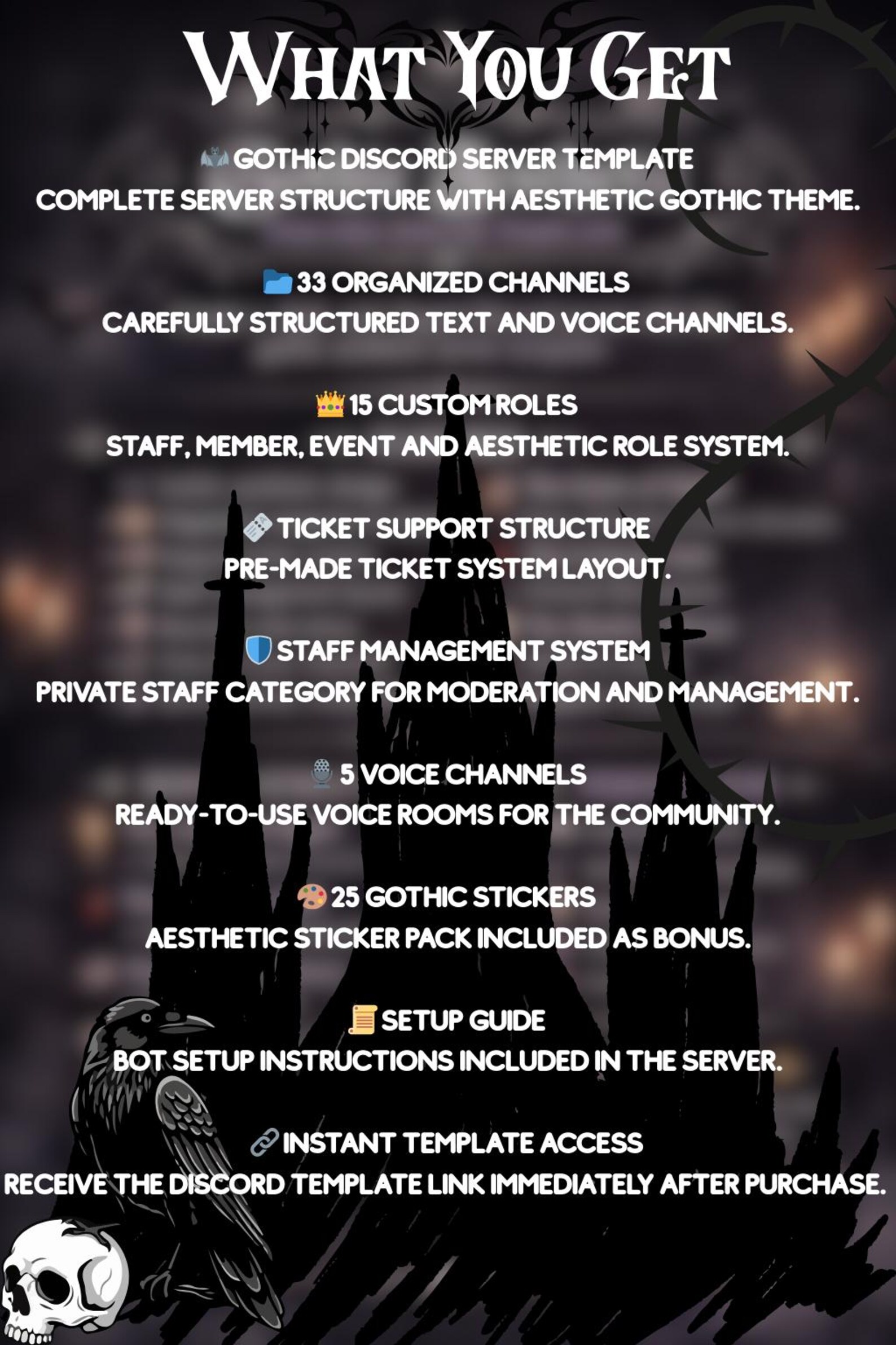 Gothic Discord Server Template | Dark, Roles, Ticket System - Etsy
