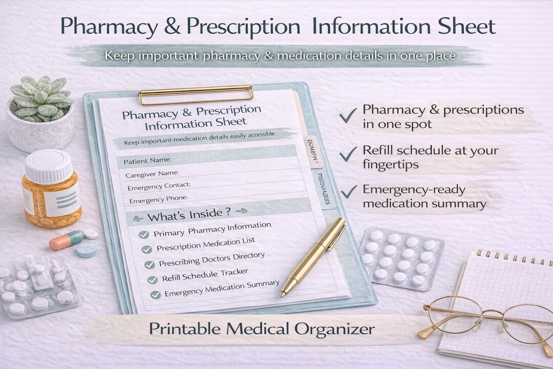 Pharmacy & Prescription Information Sheet Printable | Medication List ...