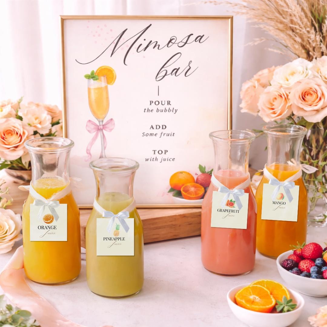 Editable Mimosa Bar Sign & Juice Labels Template Bundle, Bridal Shower ...