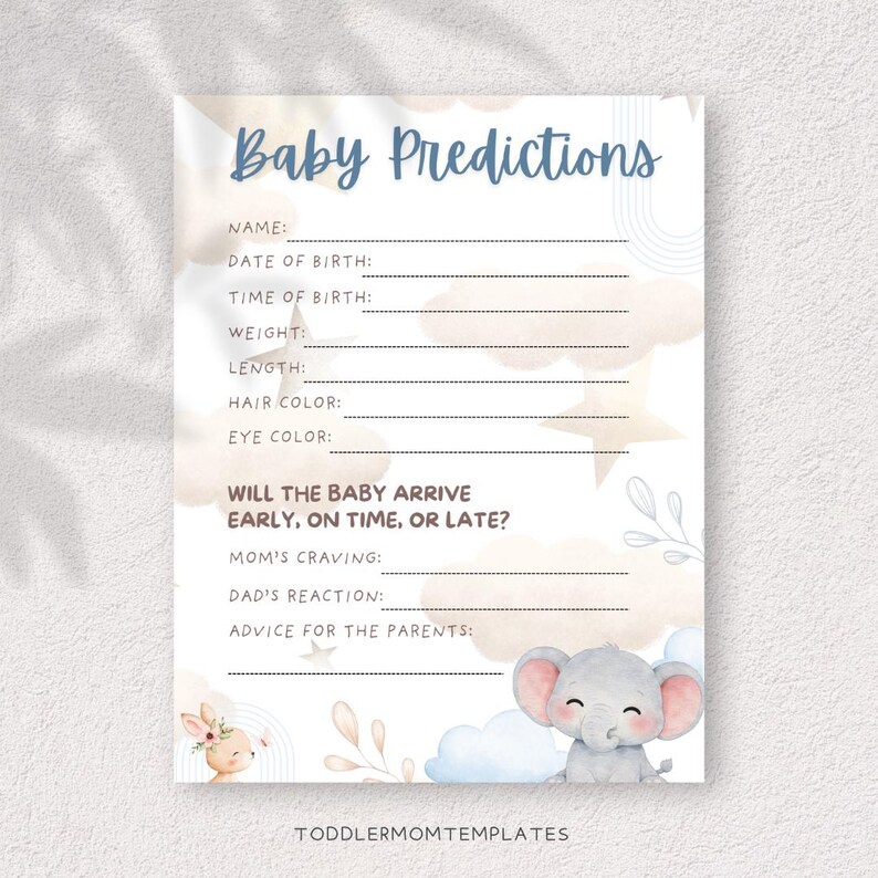 Baby Predictions Cards Game Printable, Printable Baby Shower, Baby ...