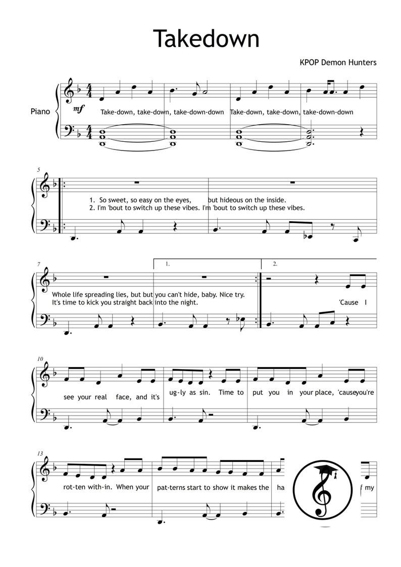 KPOP Demon Hunters Easy Piano Sheets, Note-named & Color-coded (grade 2 ...