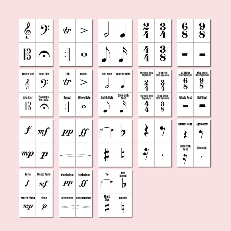 Music Symbols Flash Cards: Printable PDF and PNG for Teachers - Etsy