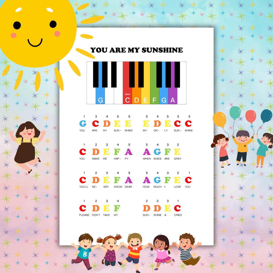 You Are My Sunshine – Color Coded Piano Sheet for Beginners | Letter ...