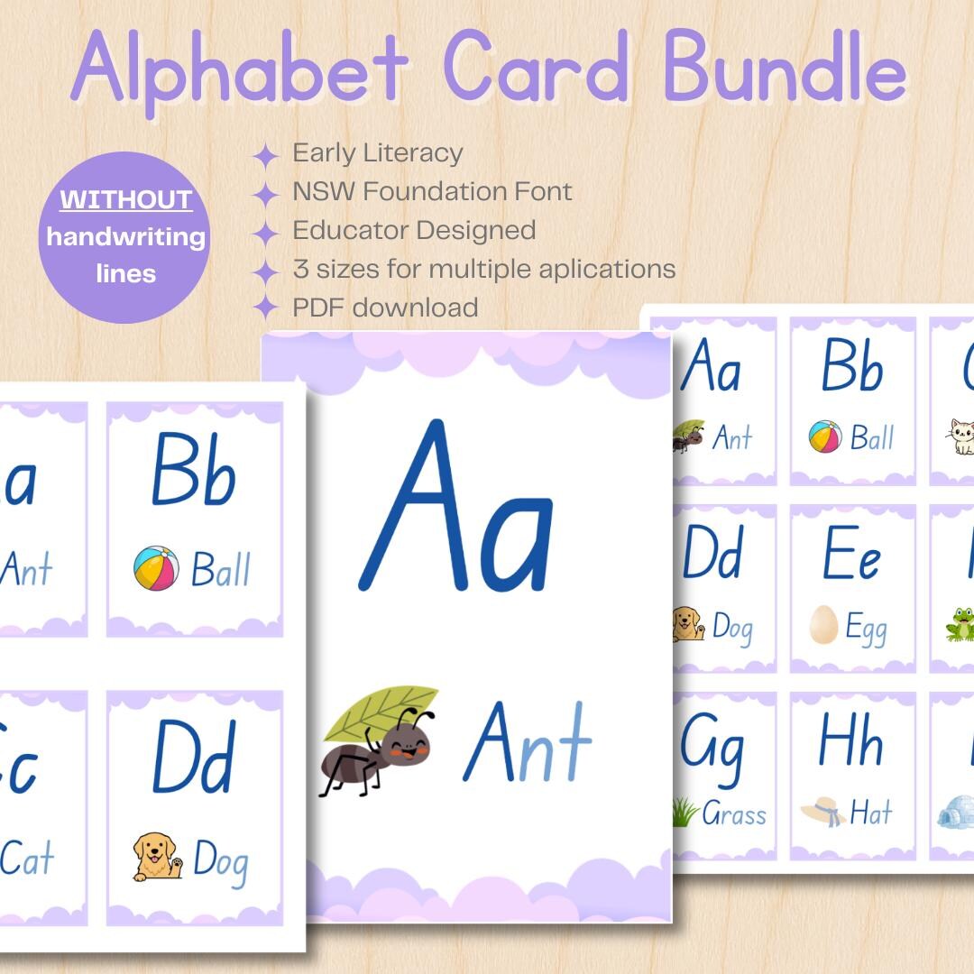 Alphabet Cards, Purple - Printable, NSW Foundation Font, Early Literacy ...