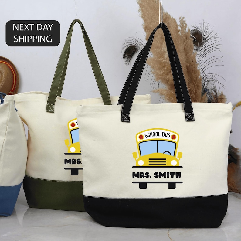 School Bus Driver Tote Bag, Bus Driver Gift, Personalized Teacher Tote ...