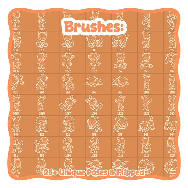 50+ Chibi Furry Base Pose Pack | Procreate & Photoshop Brushes ...
