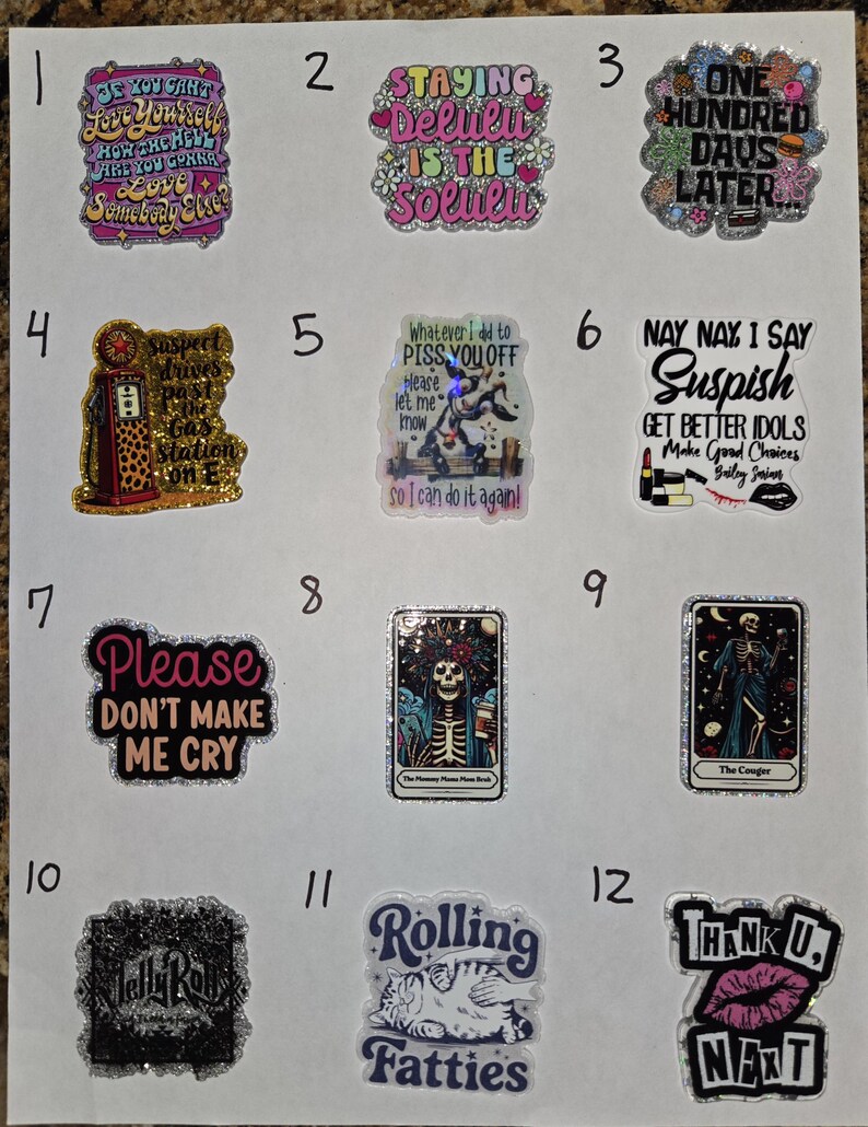 Resin Charms – Funny Quotes, Mom Bruh, Delulu, Cougar, Rolling Fatties ...