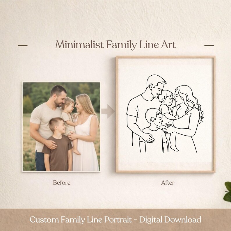 Custom Family Portrait Line Art | Minimalist One Line Drawing (digital ...