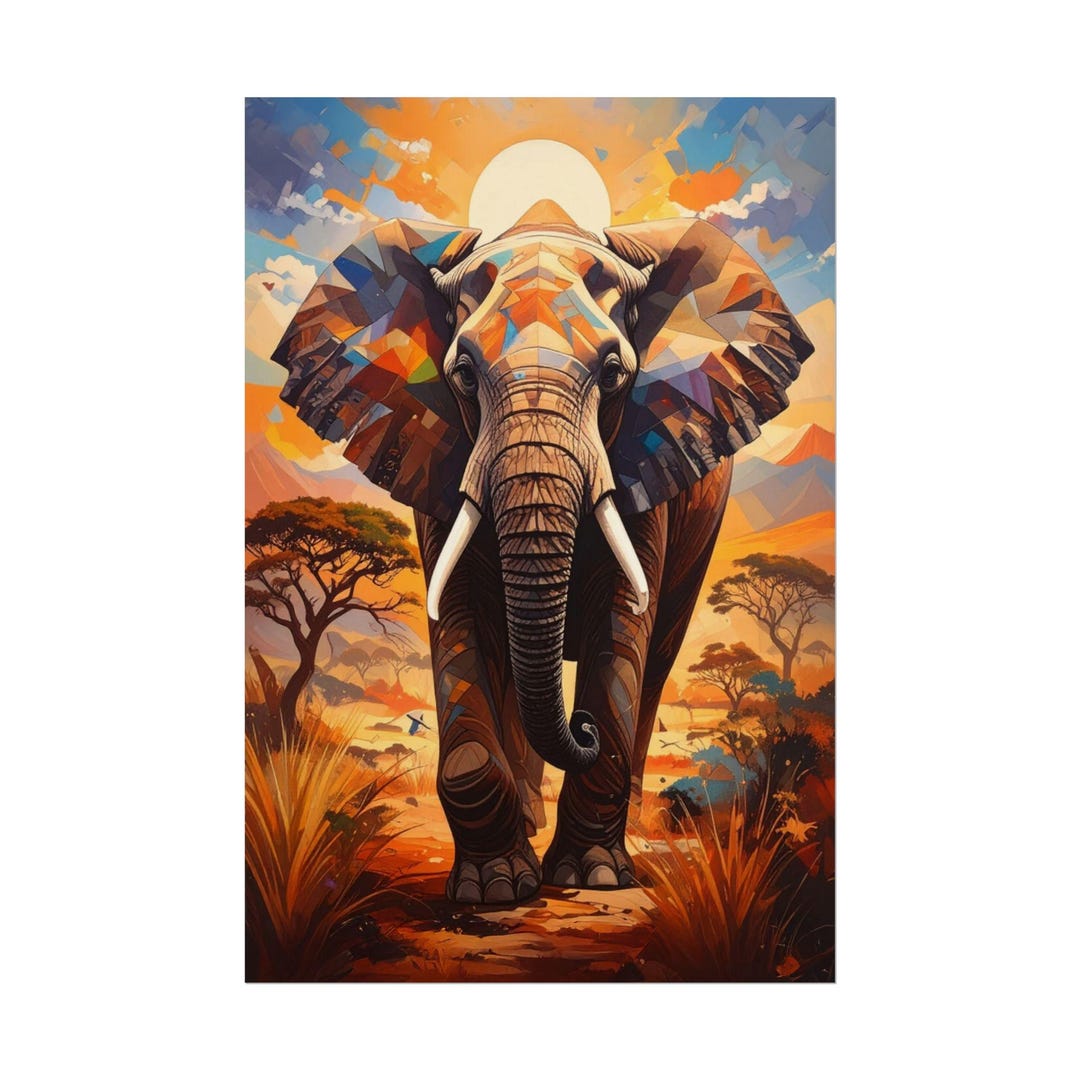Colorful African Elephant Poster | Rolled Poster, Safari Sunset Wall ...