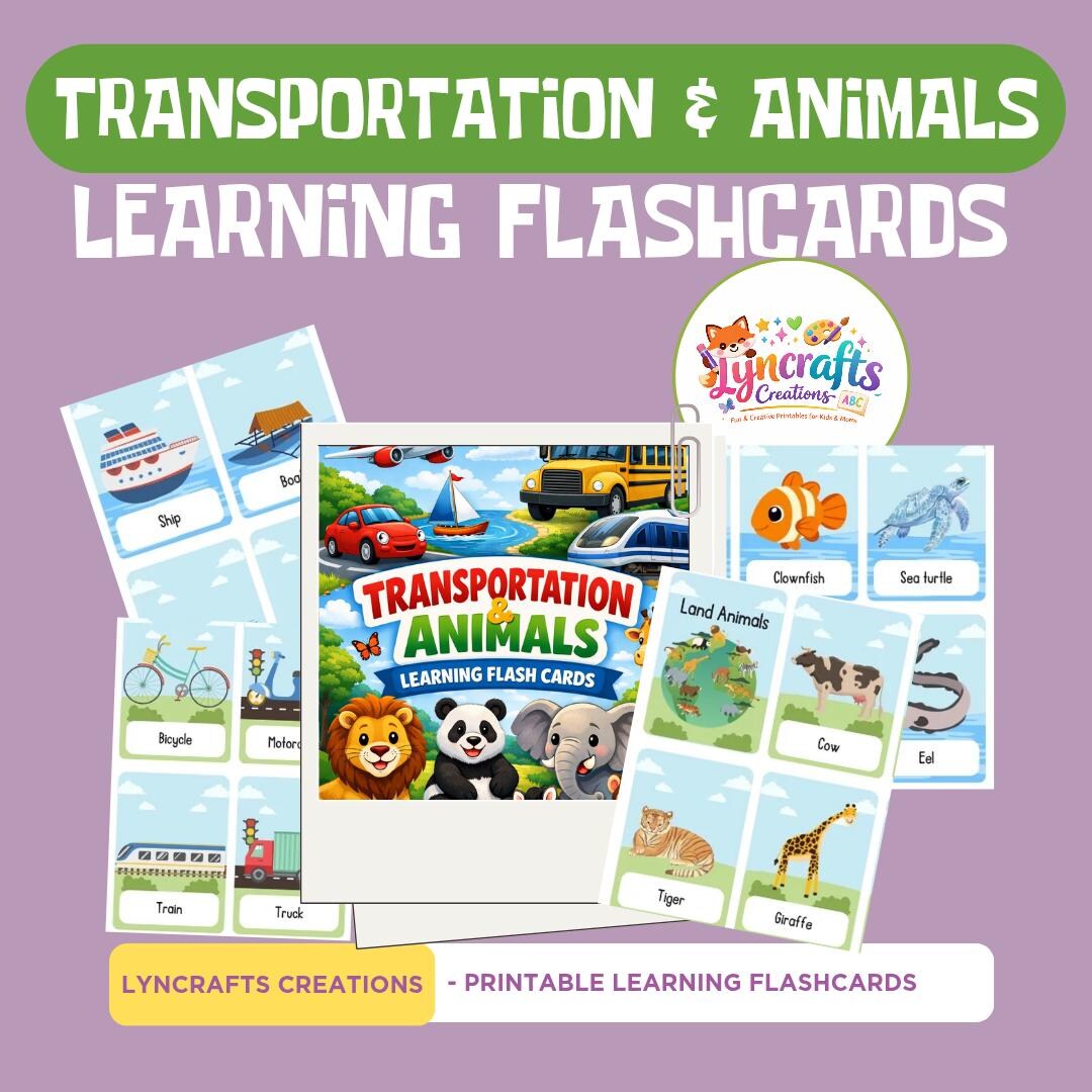 Printable Transportation & Animals Learning Flashcards by Lyncrafts ...