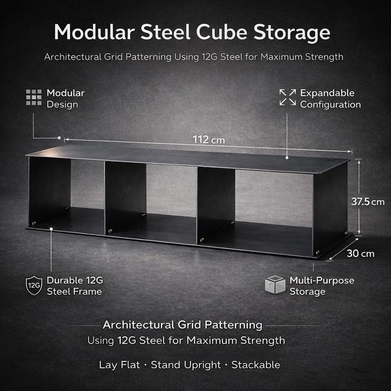 Modular Steel Cube Storage | Industrial Raw Steel Low Bookshelf | Metal ...