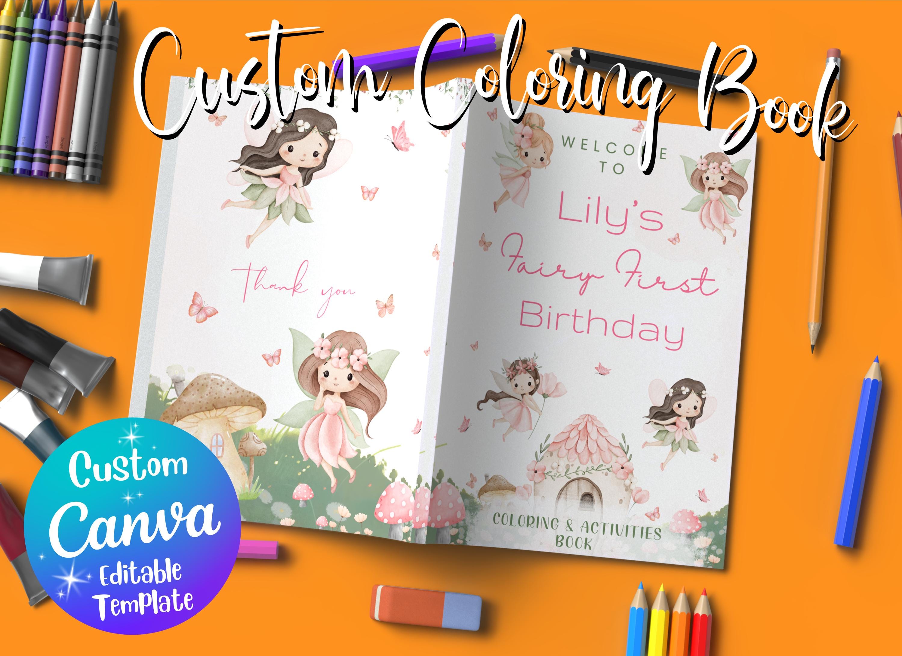 Custom Fairy First Birthday Coloring Book – Pink Fairy Party Activity ...
