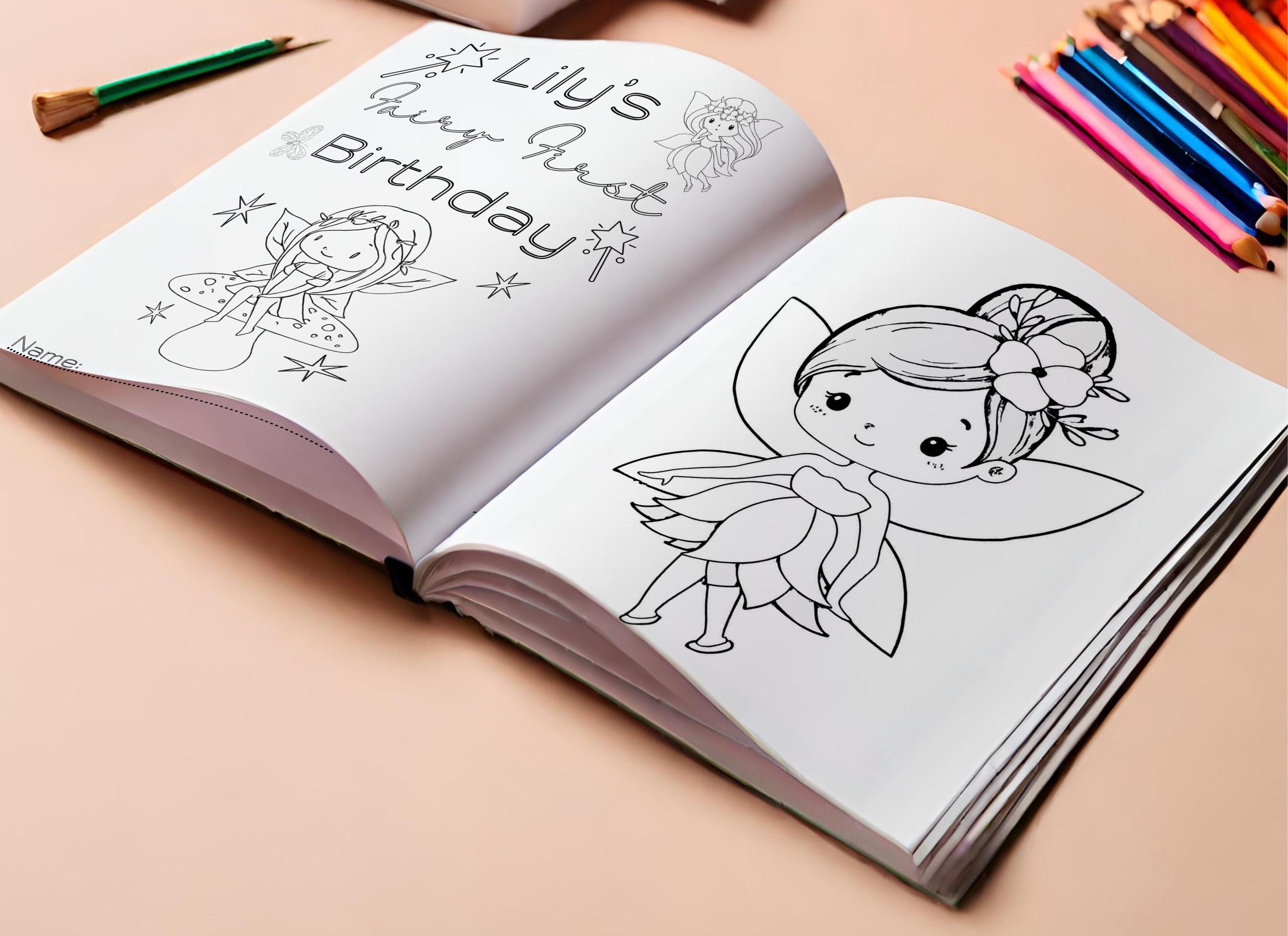 Custom Fairy First Birthday Coloring Book – Pink Fairy Party Activity ...