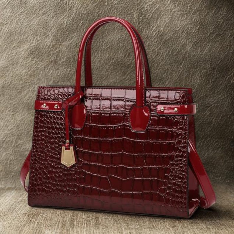 Croc Embossed Leather Handbag Set Women Structured Top Handle Crossbody ...