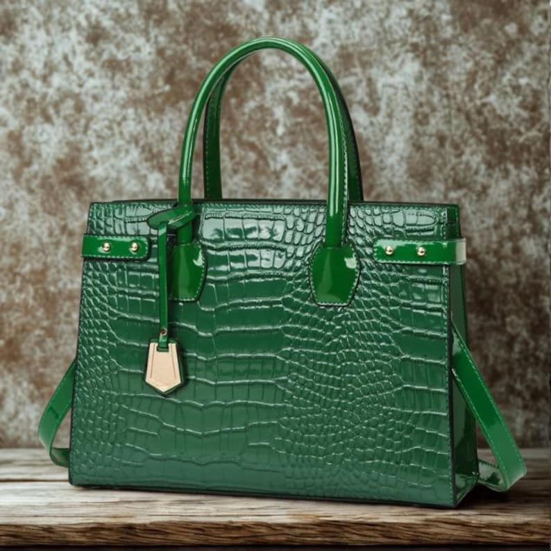 Croc Embossed Leather Handbag Set Women Structured Top Handle Crossbody ...