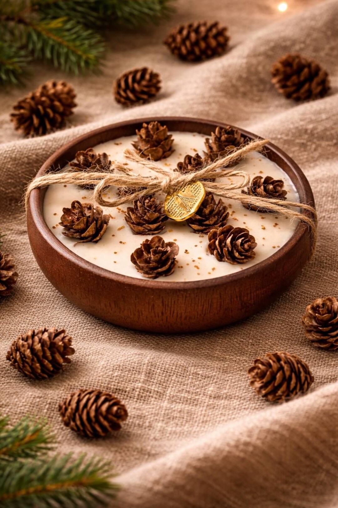 Rustic Wooden Bowl Candle – Handmade Decorative Candle With Forest ...