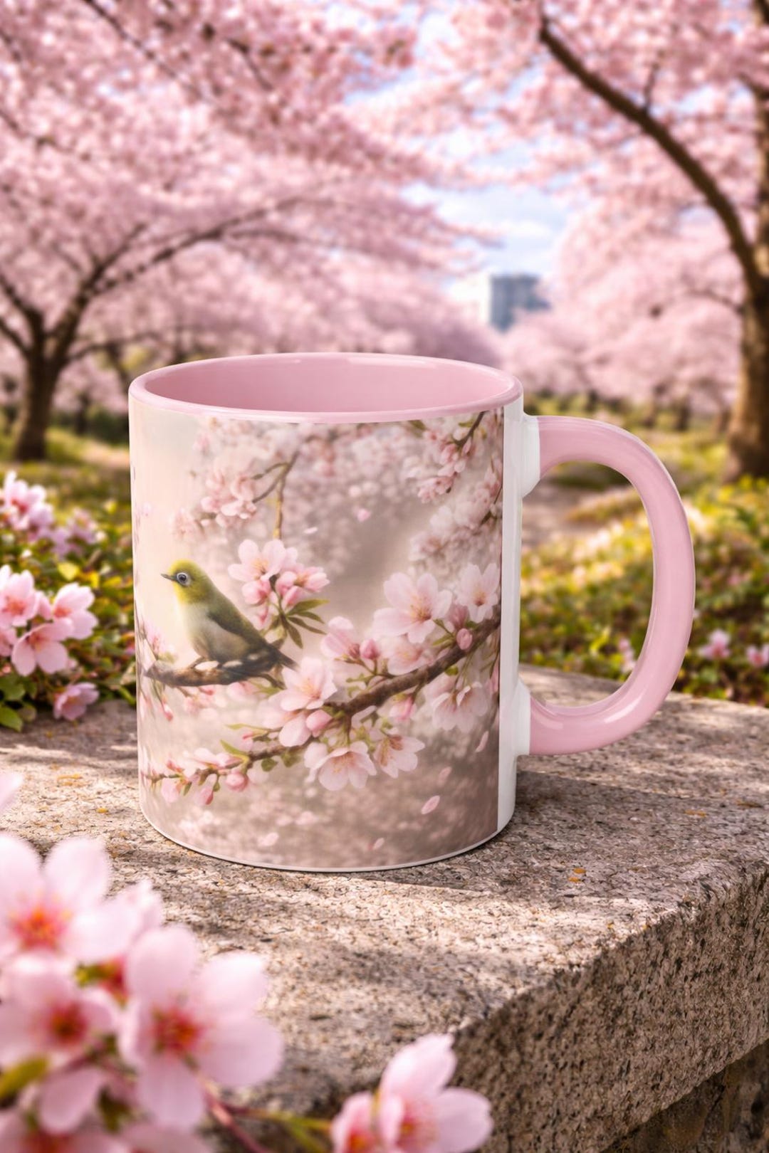 Cherry Blossom Bird Mug | Spring Floral Coffee Cup | Pink Sakura Mug ...