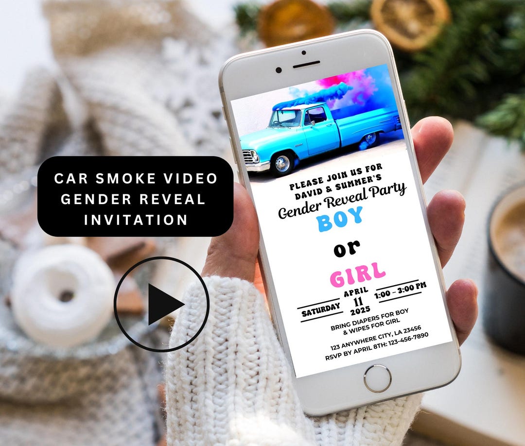 Pick up Car Smoke Video Gender Reveal Invitation (digital File) - Etsy