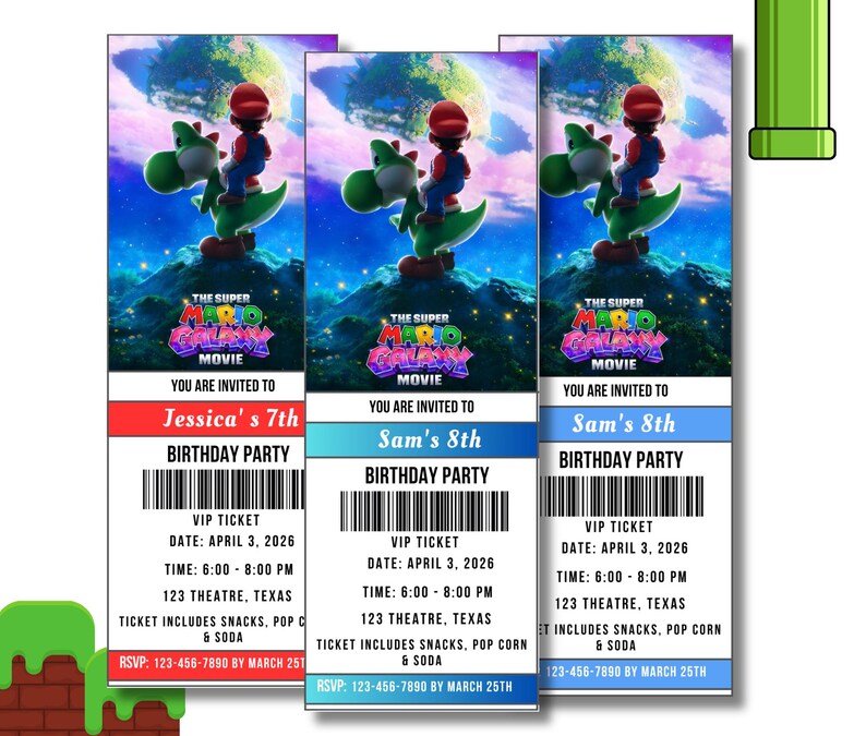 Editable Super Mario Galaxy Movie Ticket Invitation (digital Download ...