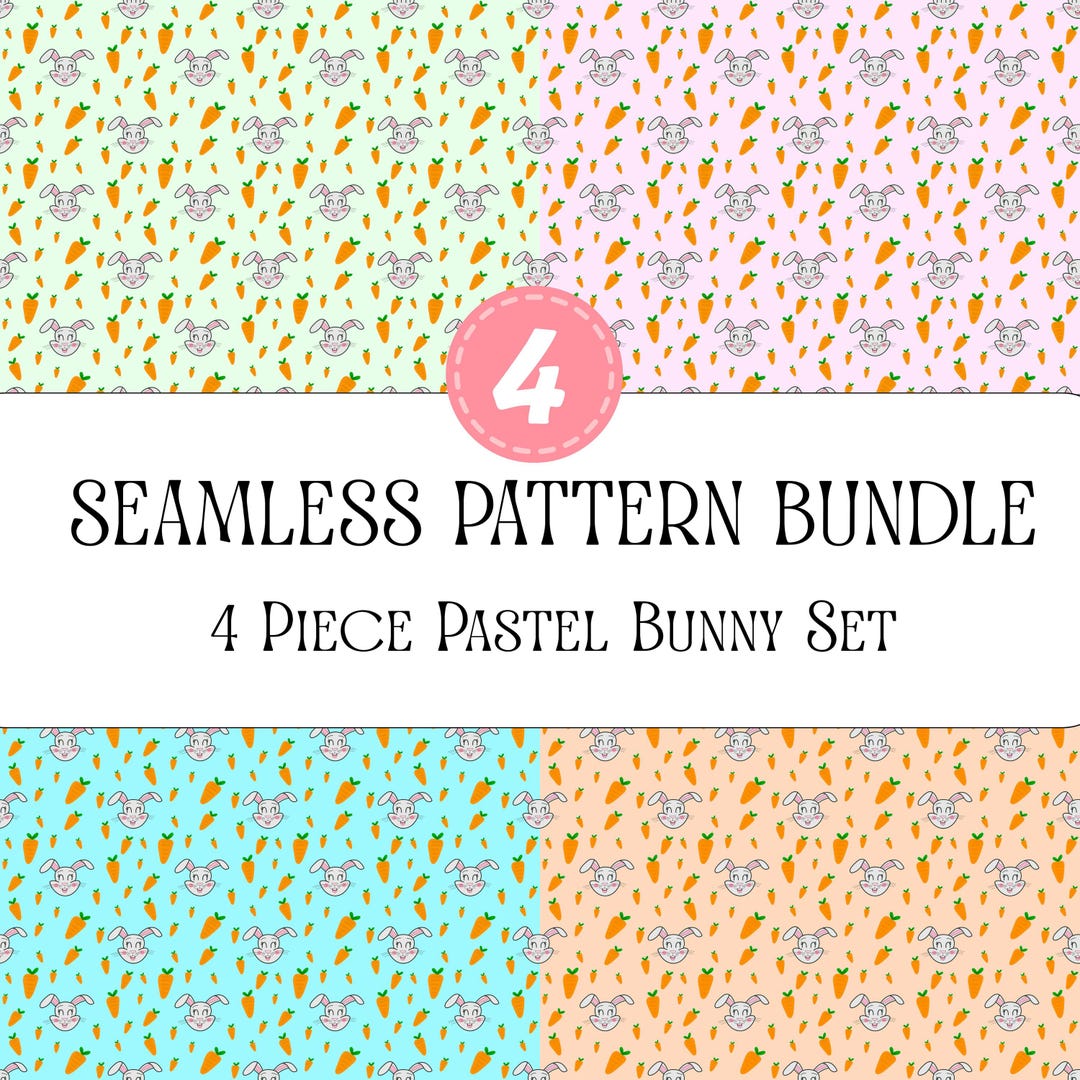 Pastel Easter Bunny Digital Paper Bundle | 4 Seamless Patterns, Carrots ...
