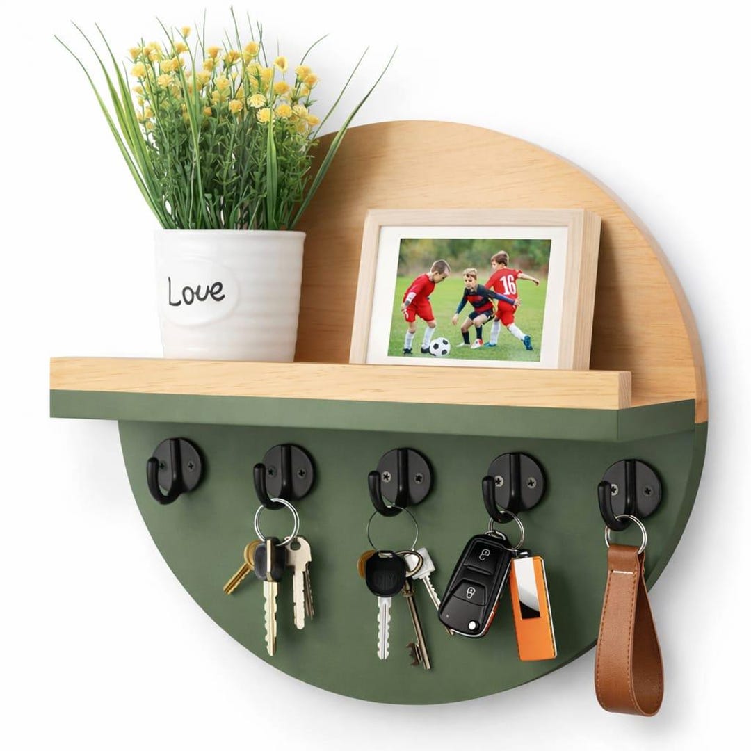 Wooden Key Holder Shelf With Hooks | Modern Farmhouse Entryway ...