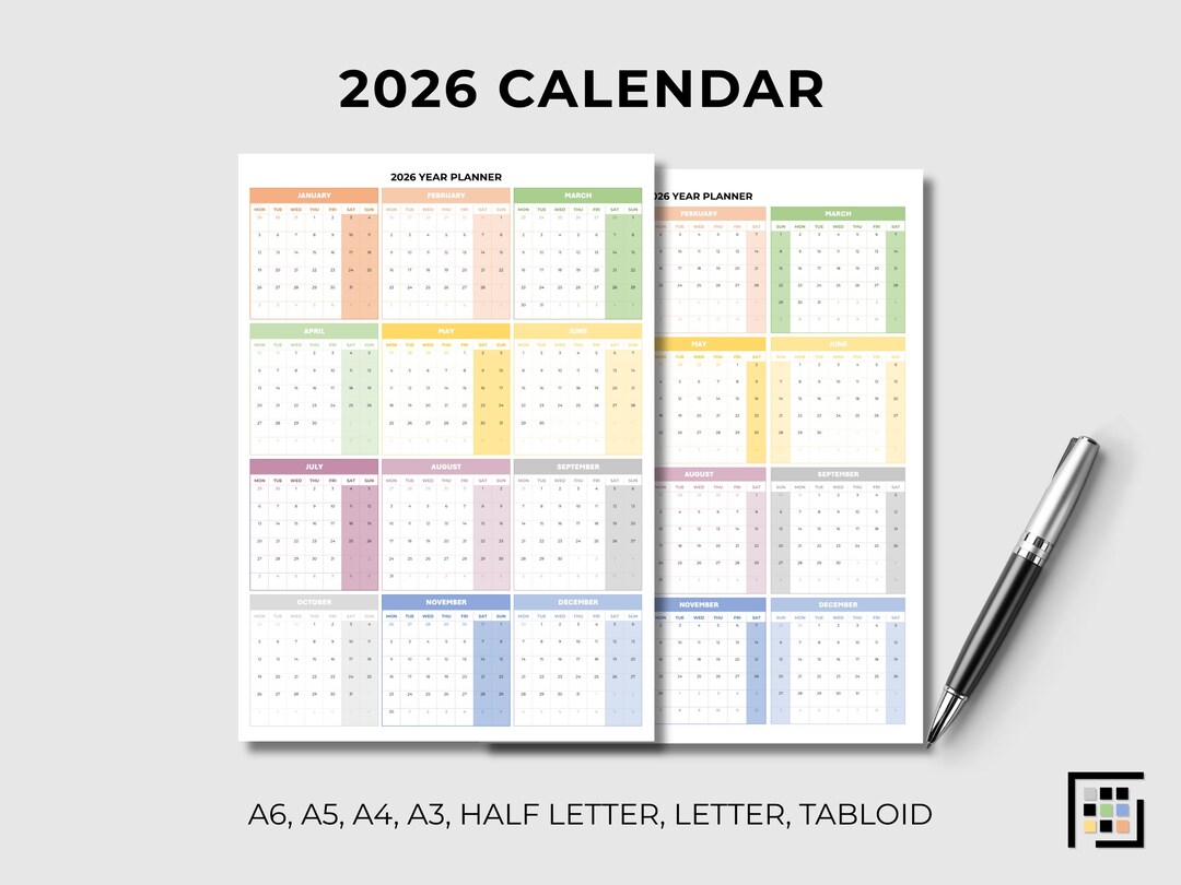 2026 Vertical Calendar: Colorful, Highlighted Weekends (printable PDF ...
