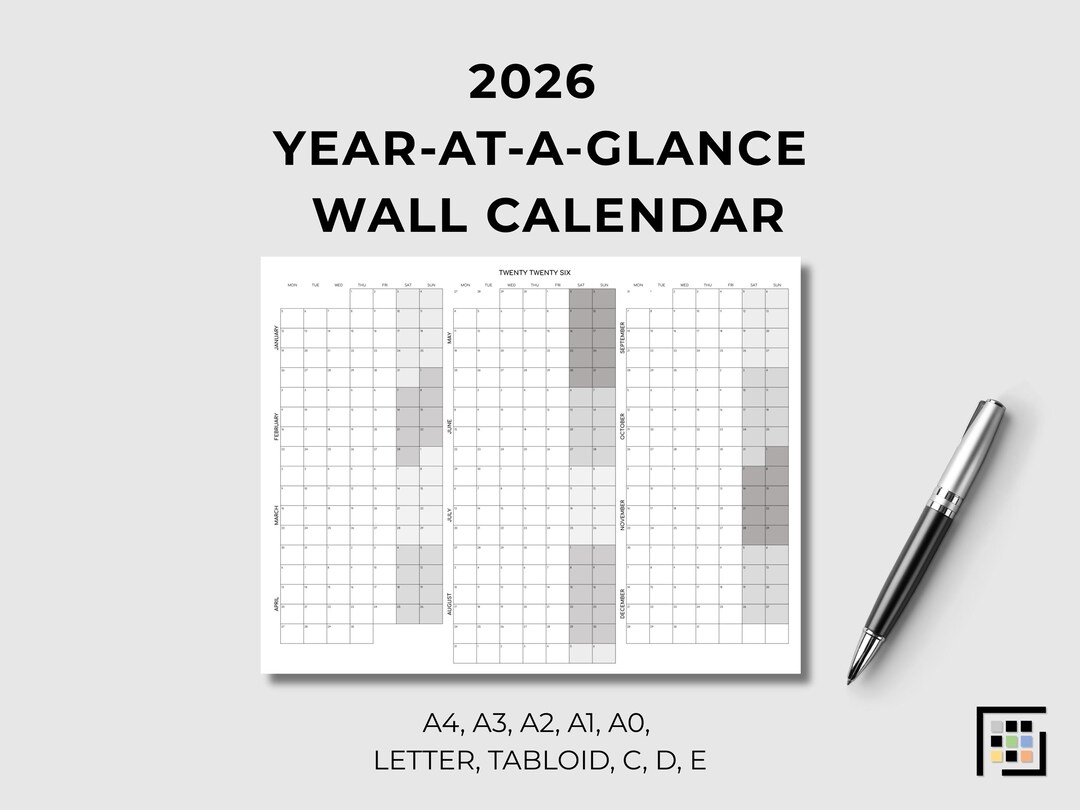 2026 Wall Planner Grid Year-at-a-glance Overview Printable PDF Large ...
