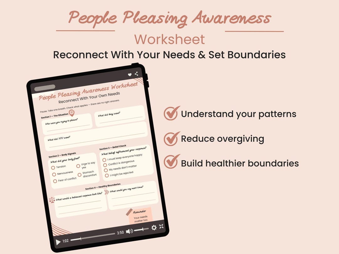 People Pleasing Worksheet | Boundaries & Self Trust Printable ...
