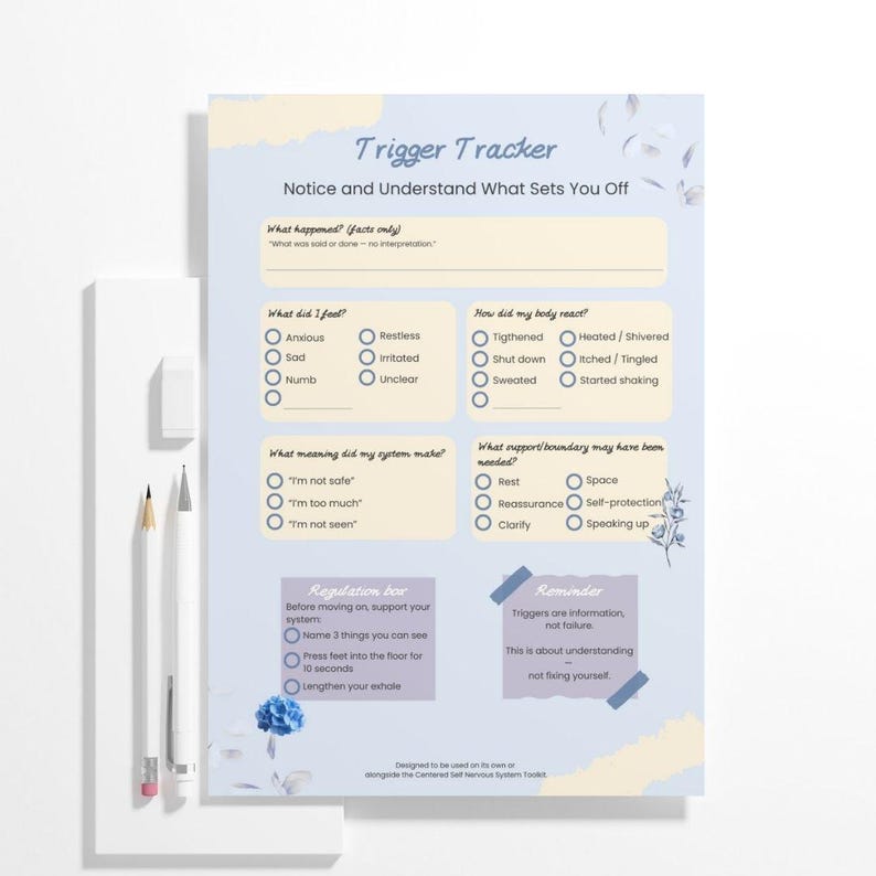 Trigger Tracker Worksheet | Understand Triggers Without Blame | Somatic ...