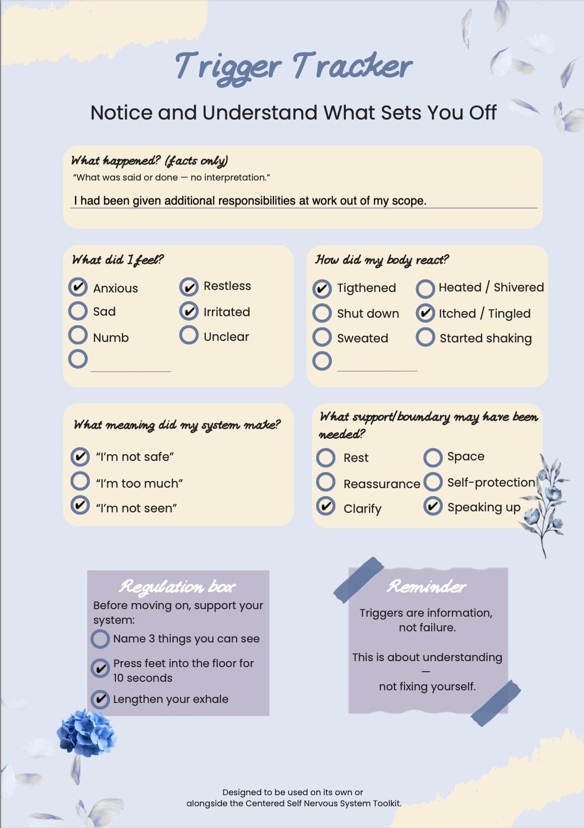Trigger Tracker Worksheet | Understand Triggers Without Blame | Somatic ...
