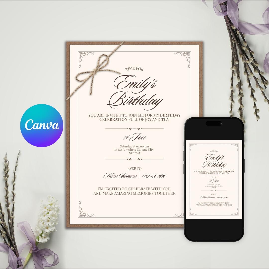 Regency Birthday Invitation Template, Bridgerton Inspired Elegant ...
