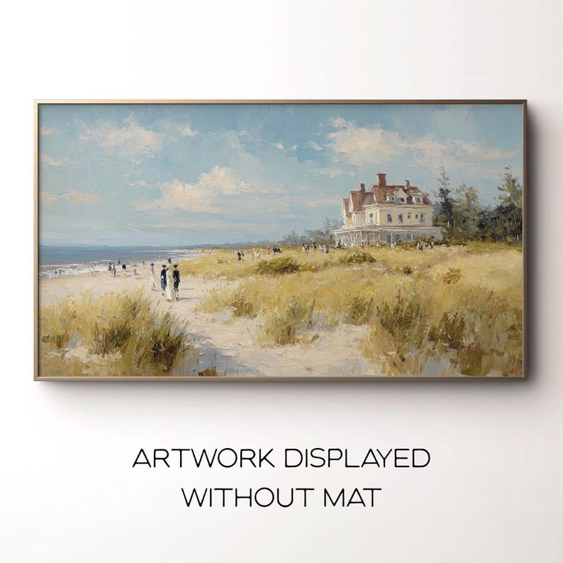 Coastal Beach Scene Samsung Frame TV Art, Vintage Summer Seaside House ...