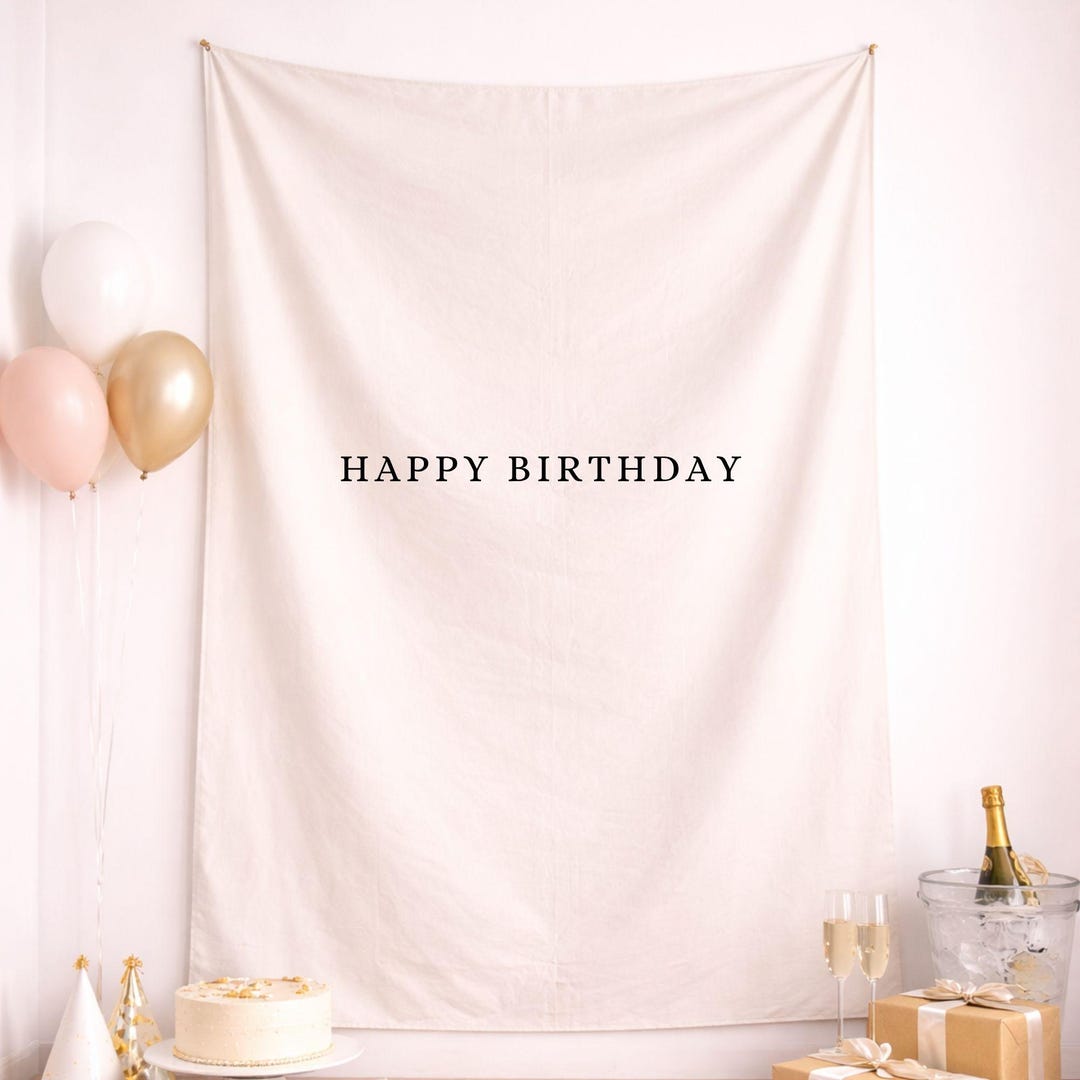 Custom Birthday Fabric Banner, Neutral Boho Party Backdrop Tapestry - Etsy