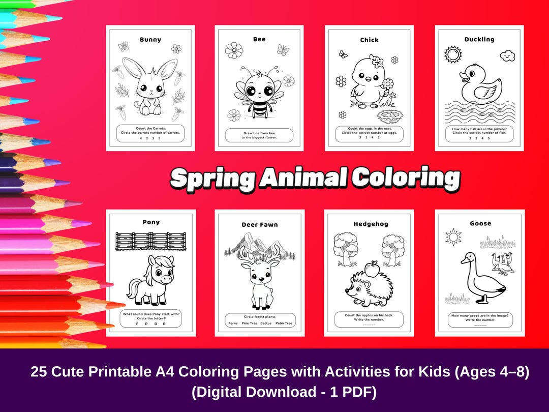 Spring Animal Coloring Pages – 25 Printable A4 Activities for Kids ...