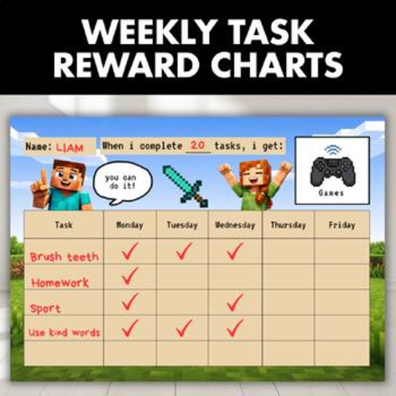 Positive Behavior Visual Schedules for Minecrafters | Token Board ...