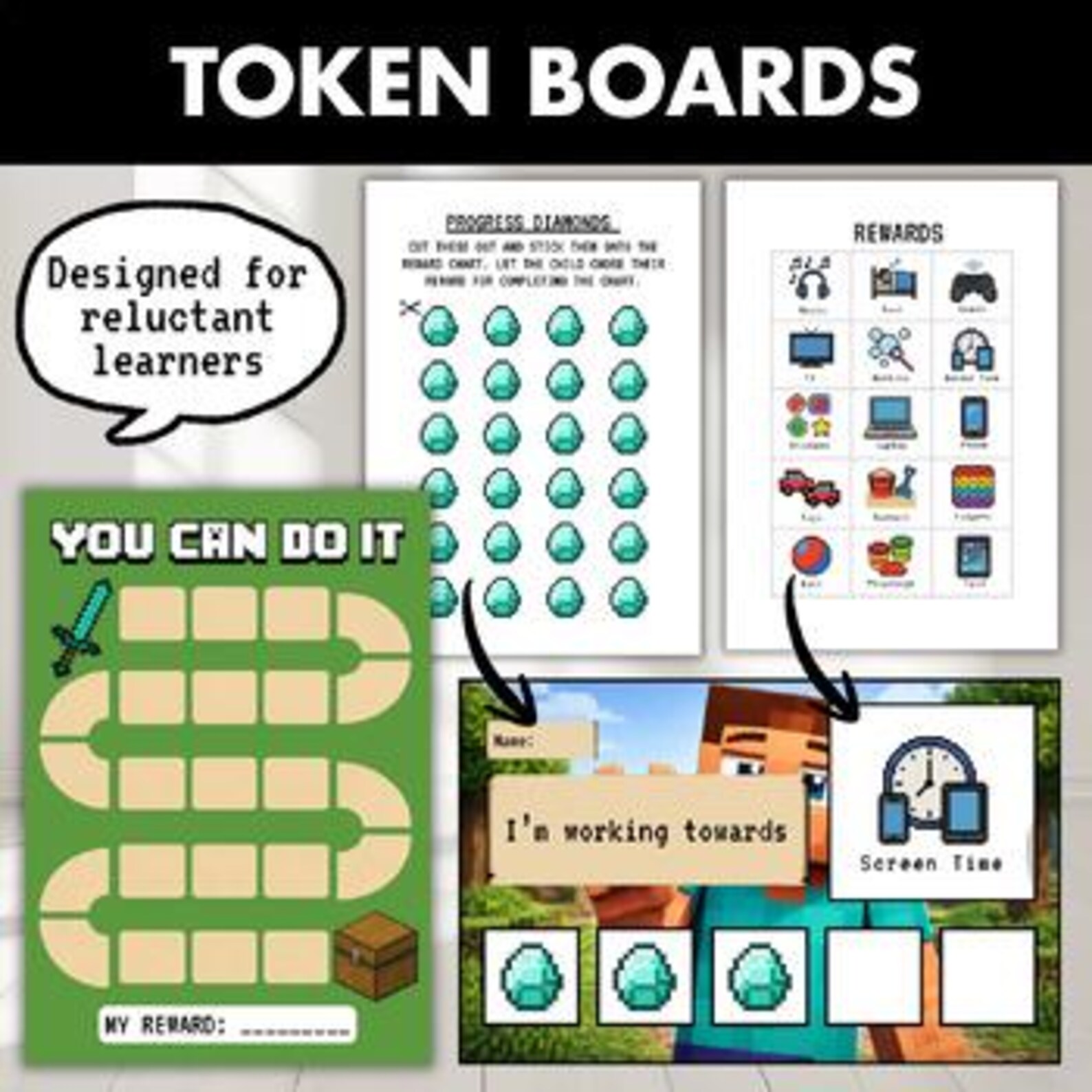 Positive Behavior Visual Schedules for Minecrafters | Token Board ...
