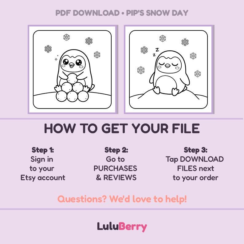 Kawaii Penguin Snow Day Coloring Book for Kids, Winter Printable PDF ...