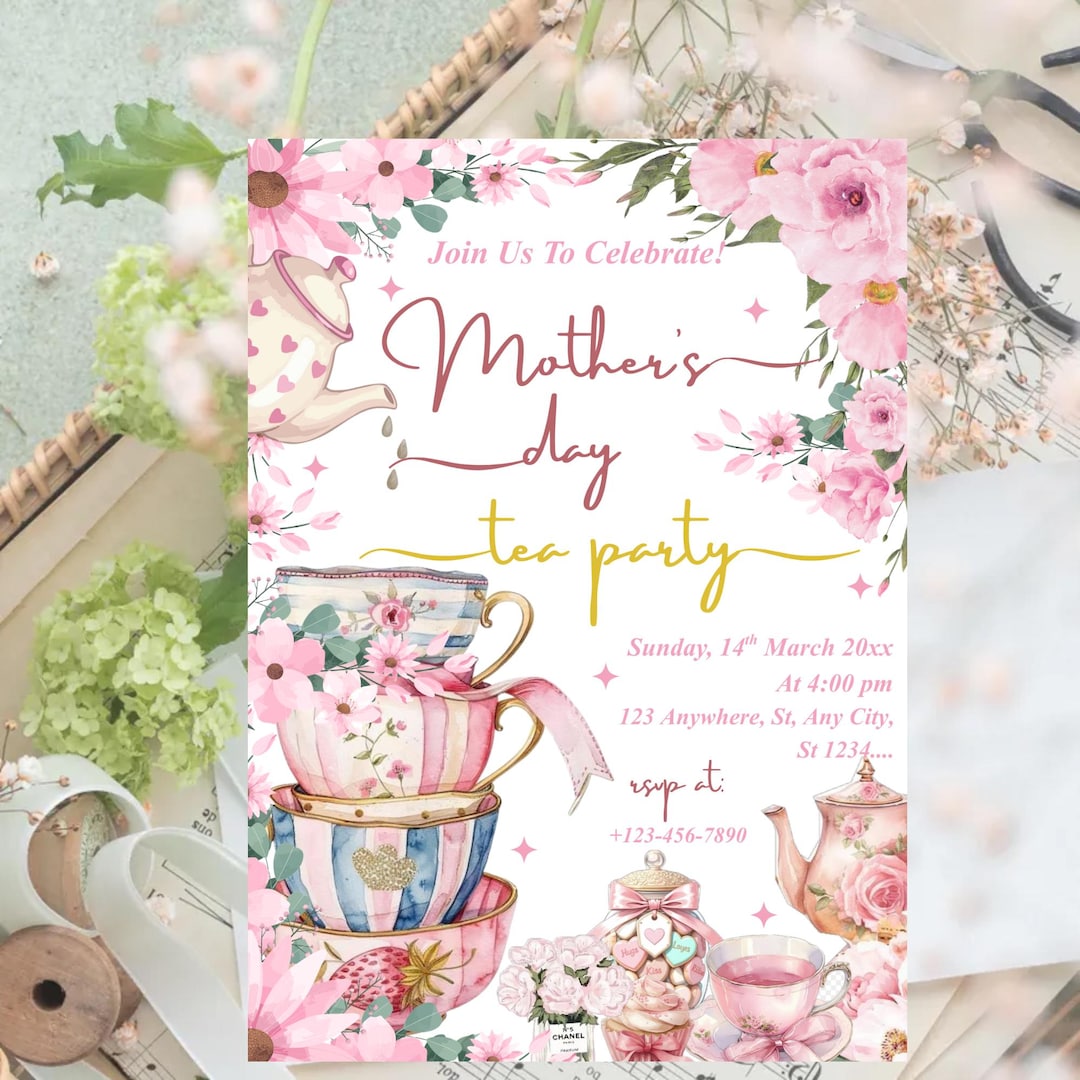 Mother's Day Tea Party Invitation Template, Printable Mothers Day ...
