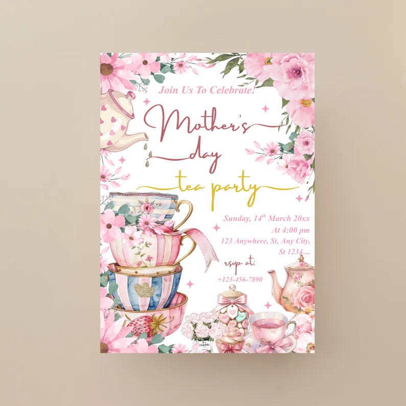 Mother's Day Tea Party Invitation Template, Printable Mothers Day ...