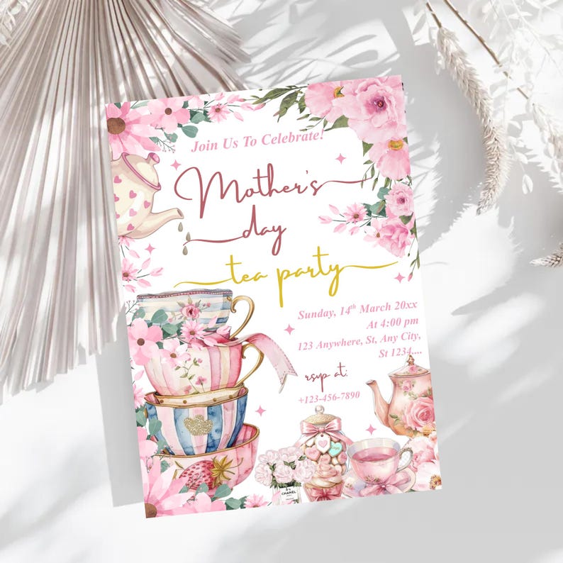 Mother's Day Tea Party Invitation Template, Printable Mothers Day ...