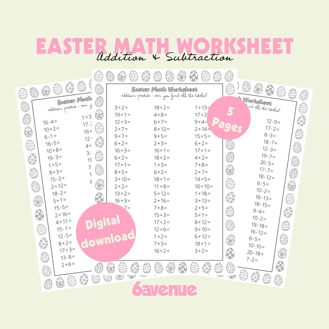Pack of 5 Easter Math Worksheets | Printable Easter Math | Addition ...