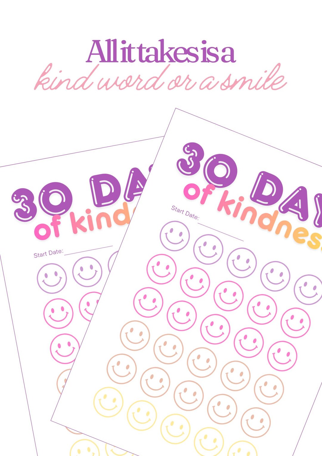 30 Days of Kindness Habit Tracker Template - Etsy