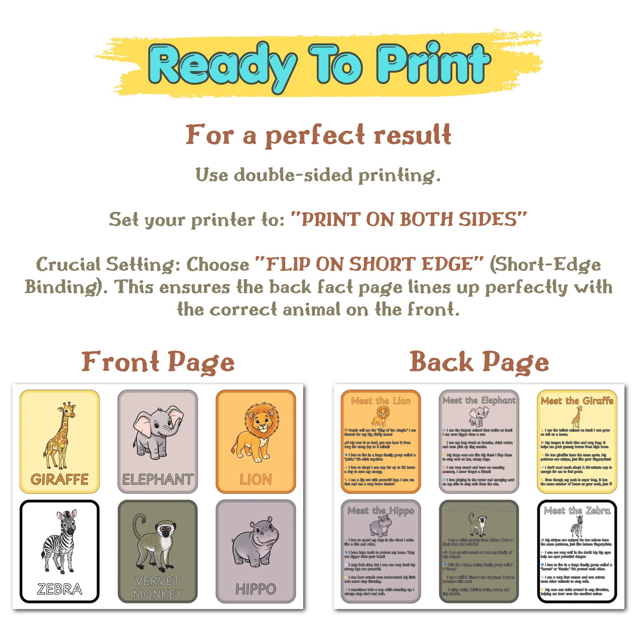 Safari Animal Flashcards Kids Learning Cards Printable Montessori Fun ...