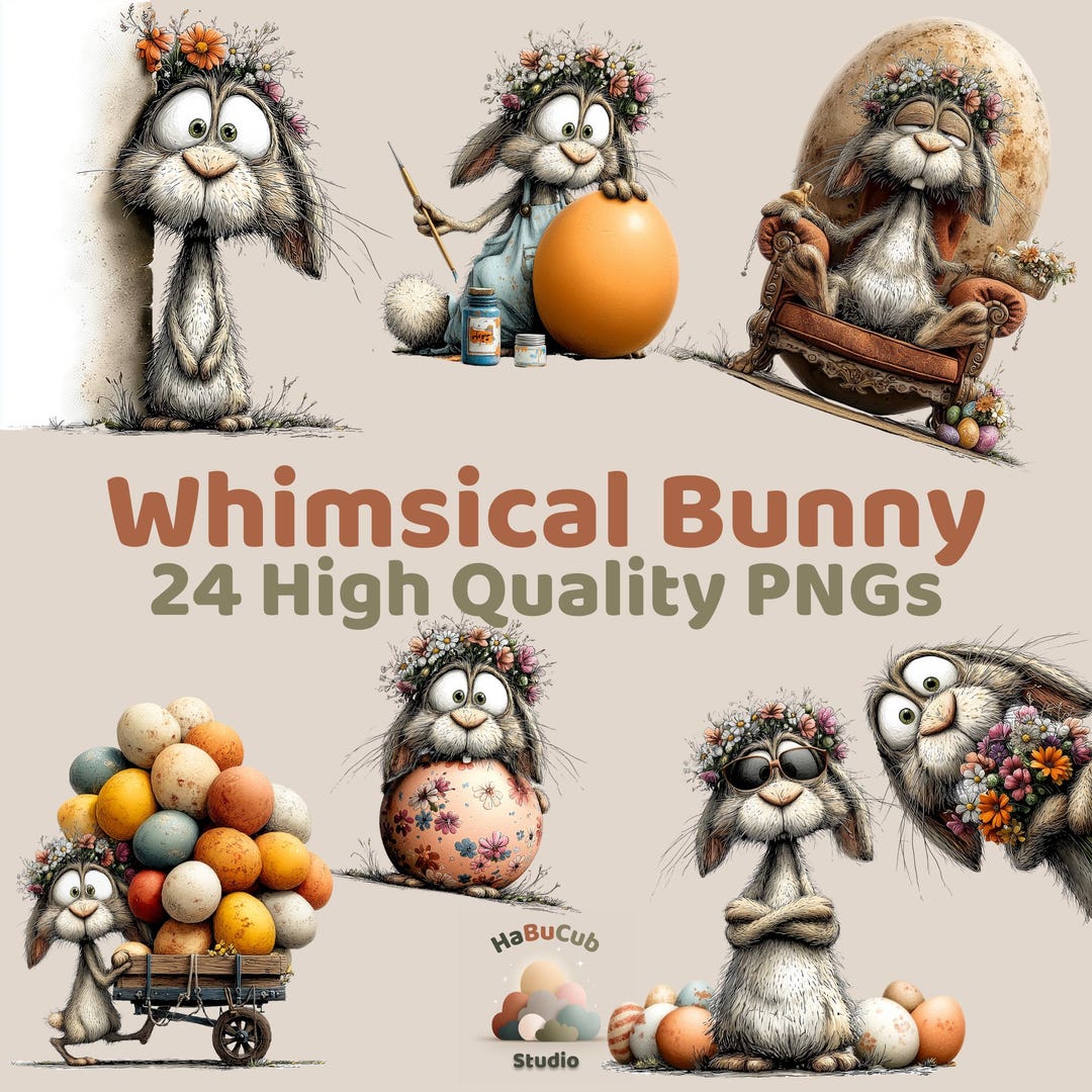 Whimsical Bunny Clipart Bundle – 24 Easter Bunny PNG, Watercolor ...