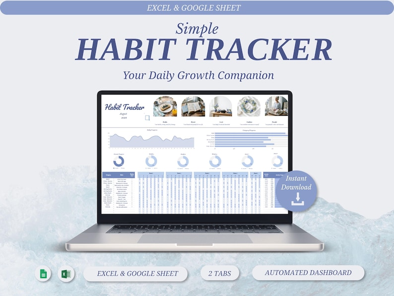 Habit Tracker Spreadsheet, ADHD Friendly Habit & Goal Planner, Calm ...