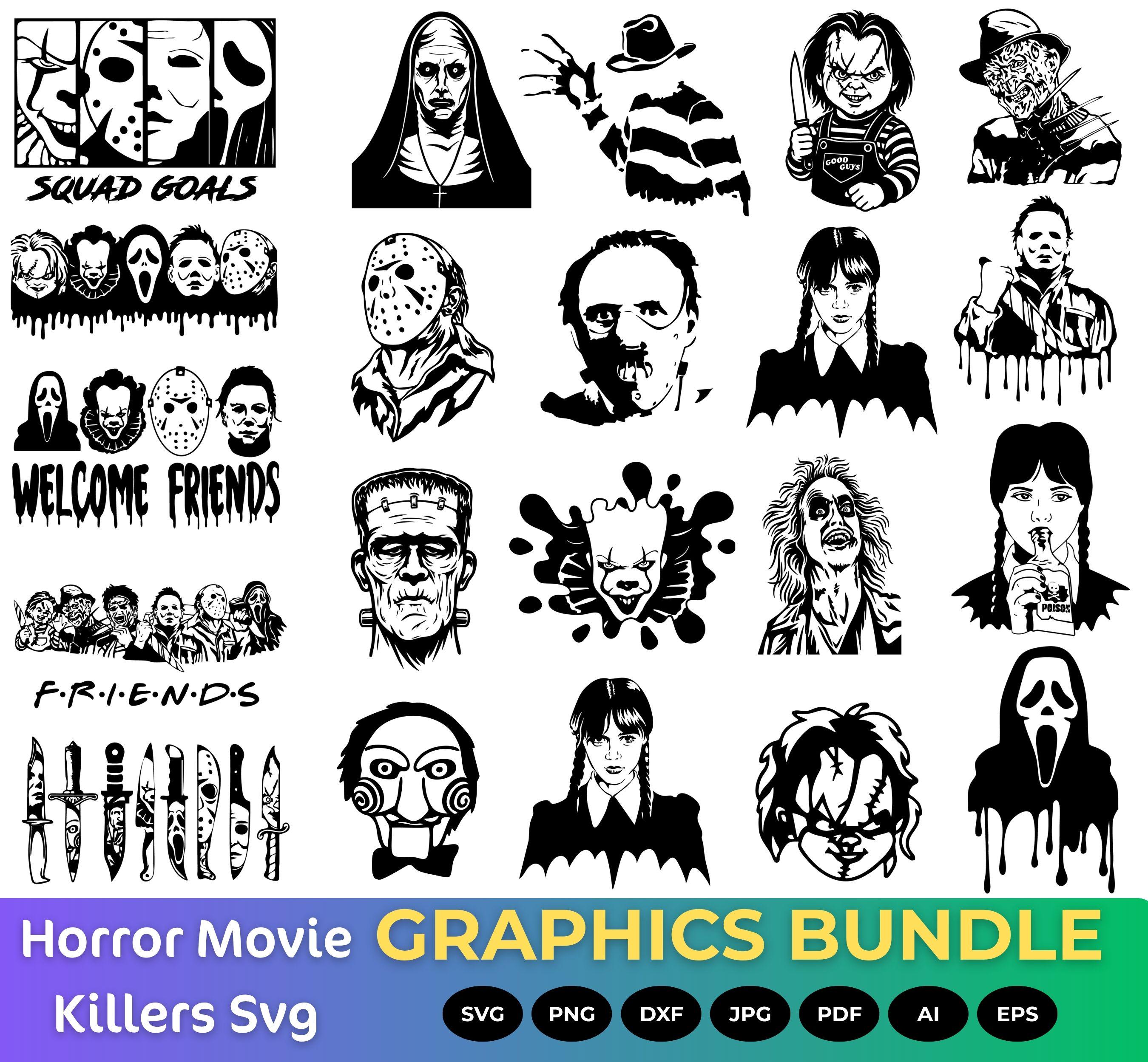 Halloween Horror Movie Killers SVG Bundle, Slasher Movie Silhouette Cut ...