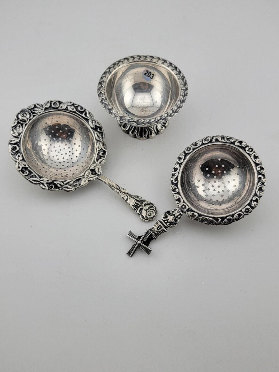 Rare Antique Silver 900 Dutch Loose Leaf Tea Strainers and Rest Dish ...