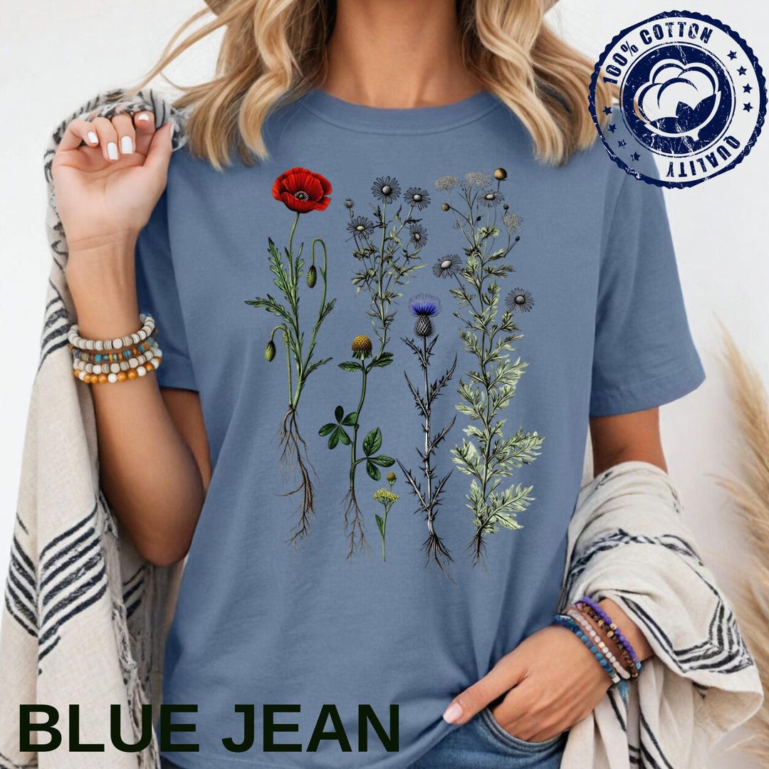 Botanical Wildflower Shirt, Vintage Garden Floral Comfort Colors Tee - Etsy